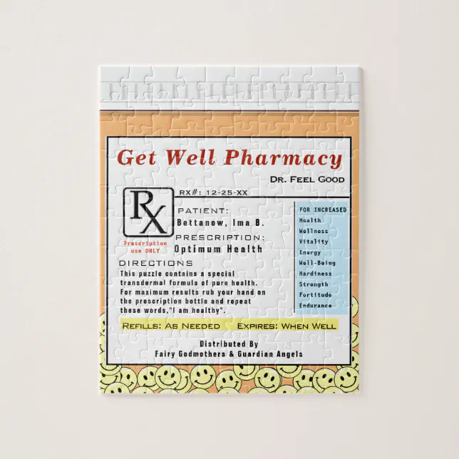 Funny Get Well Soon Prescription Medicine Jigsaw Puzzle | Zazzle