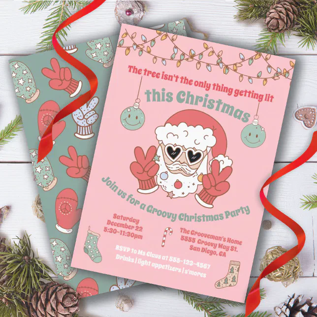 Funny Getting Lit Santa Christmas Party Invitation | Zazzle