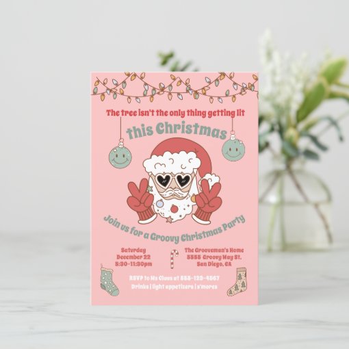 Funny Getting Lit Santa Christmas Party Invitation | Zazzle