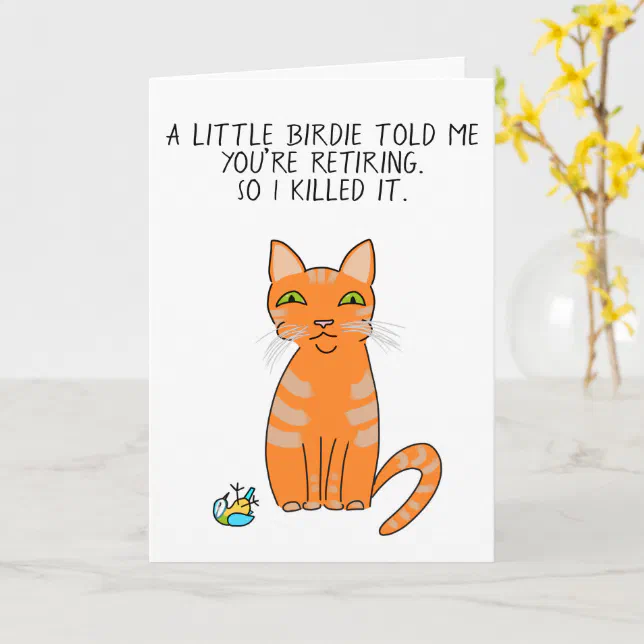 Funny ginger cat cartoon retirement card | Zazzle