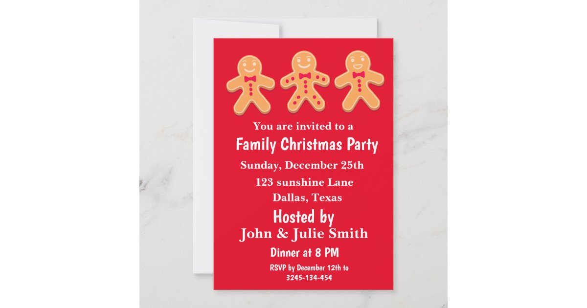 Funny Gingerbread Men Family Christmas Party Invitation | Zazzle