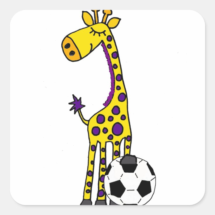 Funny Giraffe Playing Soccer cartoon Square Sticker | Zazzle