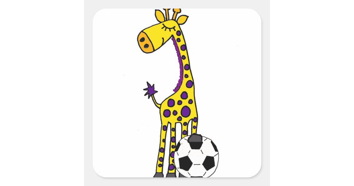 Funny Giraffe Playing Soccer cartoon Square Sticker | Zazzle.com