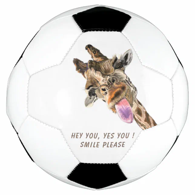 Funny Giraffe Tongue Out and Playful Wink - Smile Soccer Ball | Zazzle