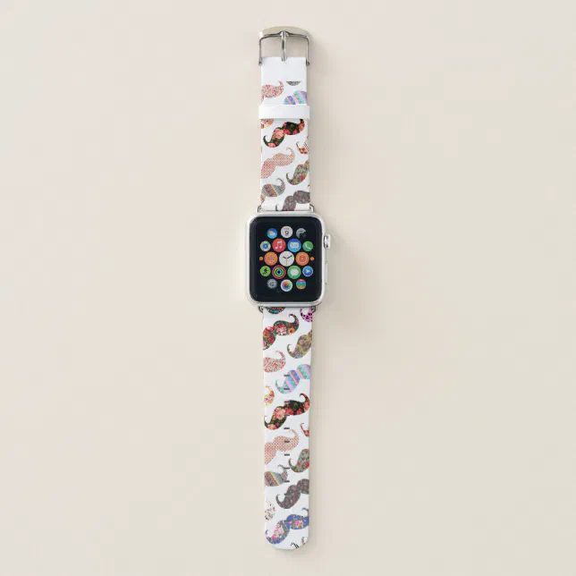 Funny girly colorful floral patterns mustaches apple watch band | Zazzle