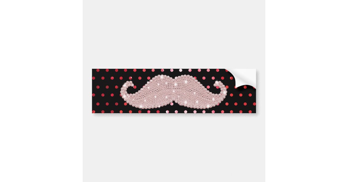 Funny Girly Pink Bling Mustache Polka Dots Pattern Bumper Sticker | Zazzle