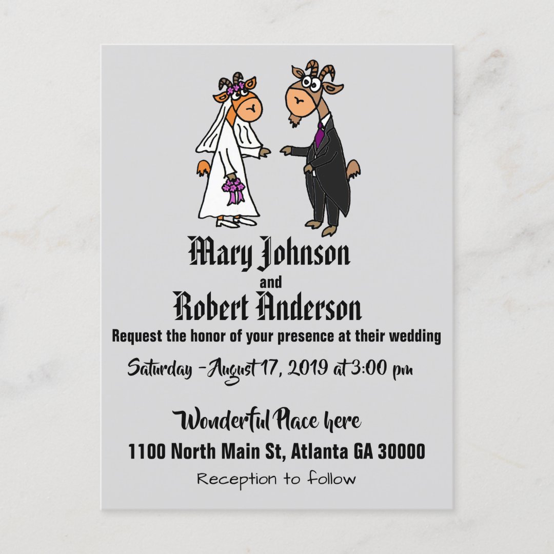Funny Goat Bride and Groom Wedding Invitation | Zazzle