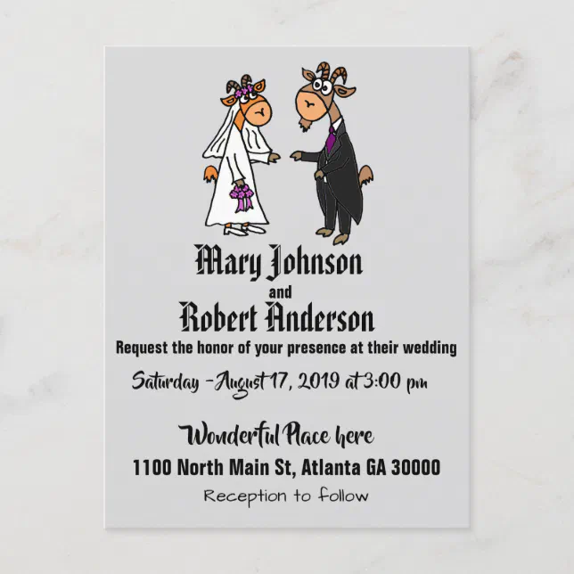 Funny Goat Bride and Groom Wedding Invitation | Zazzle