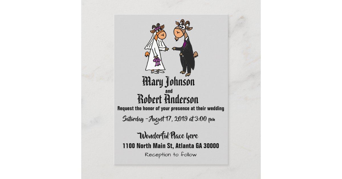 Funny Goat Bride and Groom Wedding Invitation | Zazzle