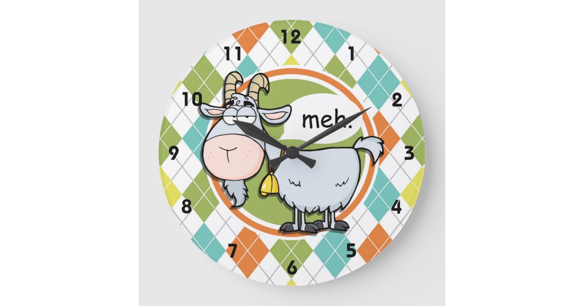 Funny Goat; Colorful Argyle Pattern Large Clock | Zazzle