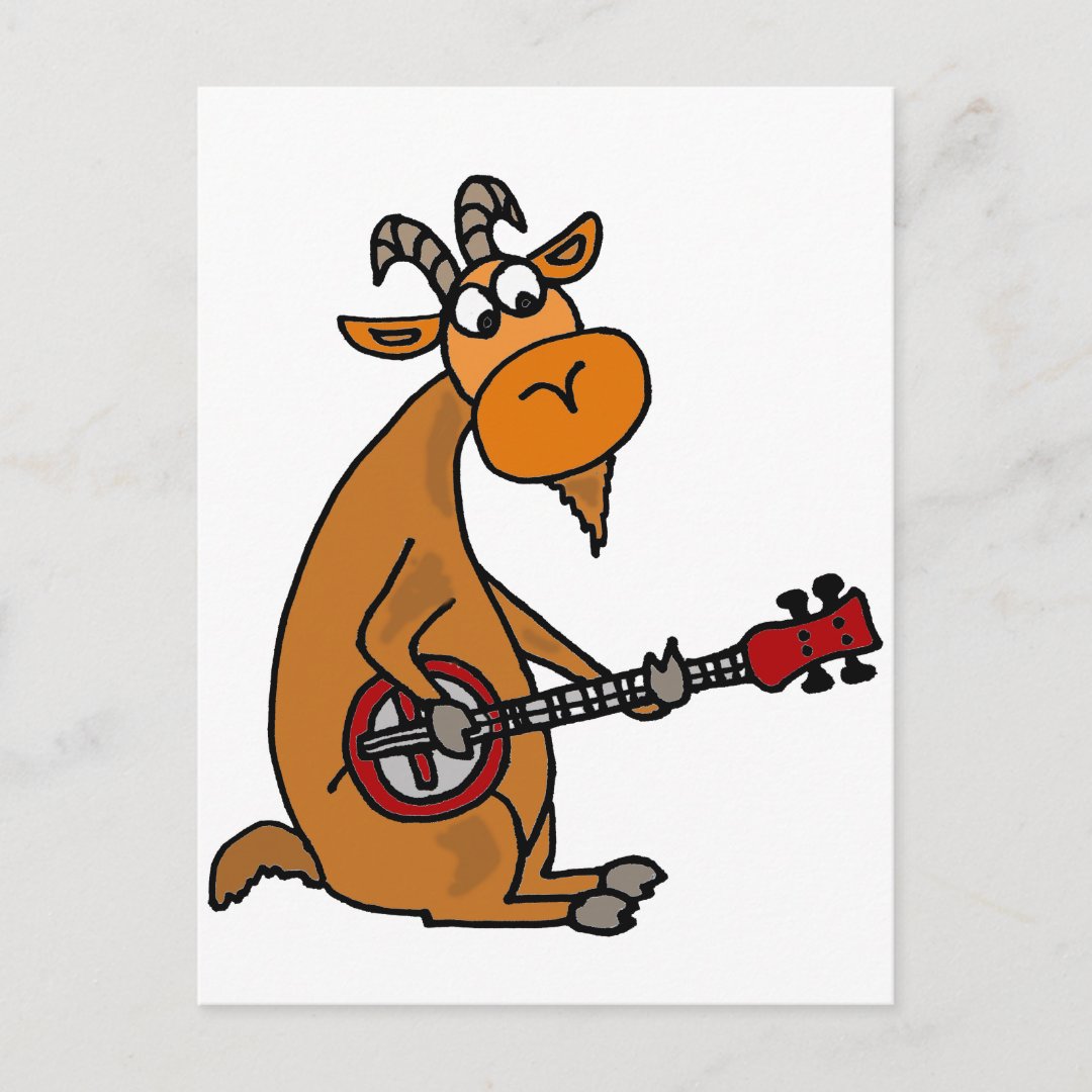Funny Goat Playing Banjo Art Postcard | Zazzle