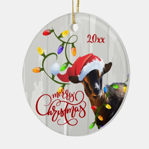 Funny Goat Tangled in Christmas Lights Ornament | Zazzle