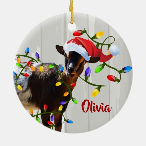 Funny Goat Tangled in Christmas Lights Ornament | Zazzle
