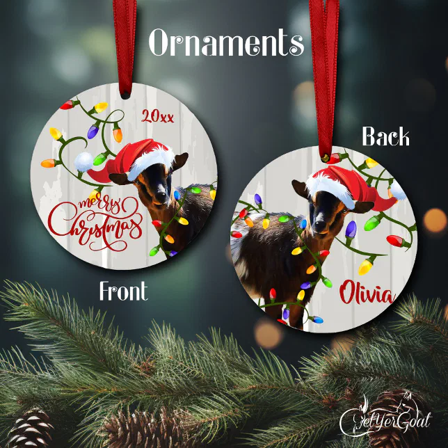 Funny Goat Tangled in Christmas Lights Ornament | Zazzle