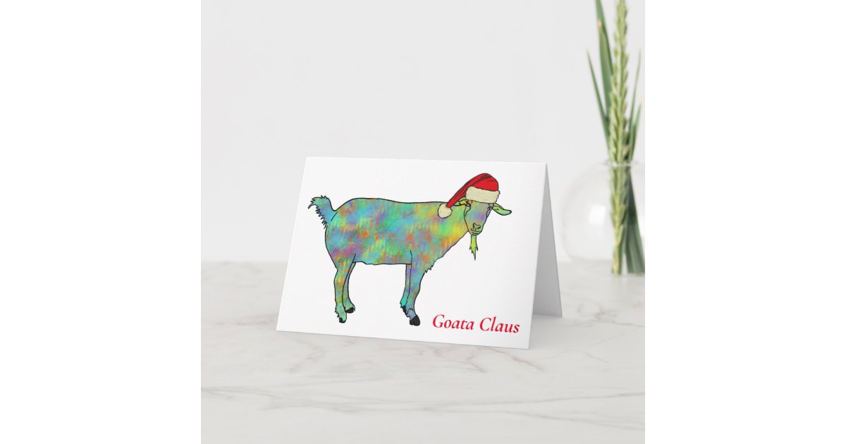 Funny Goat wearing a Santa hat Card | Zazzle