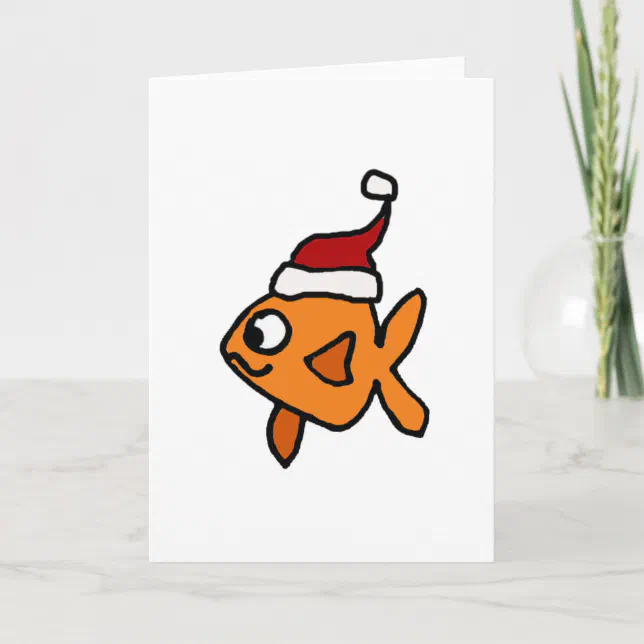 Funny Goldfish in Santa Hat Christmas Art Holiday Card | Zazzle