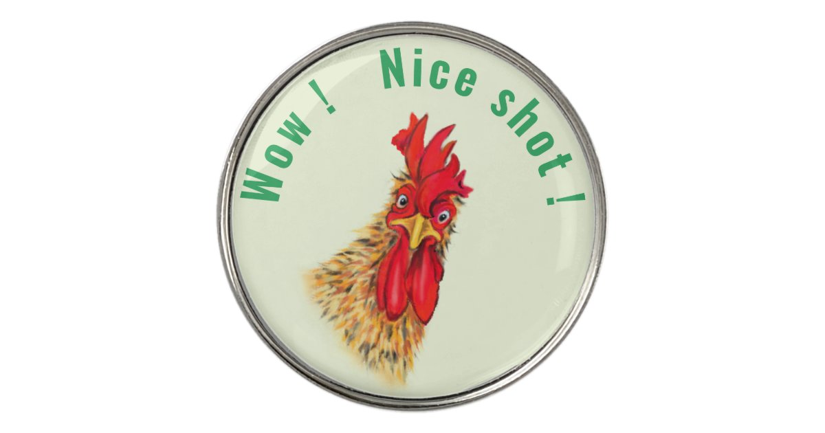 Funny Golf Ball Marker with Surprised Rooster | Zazzle