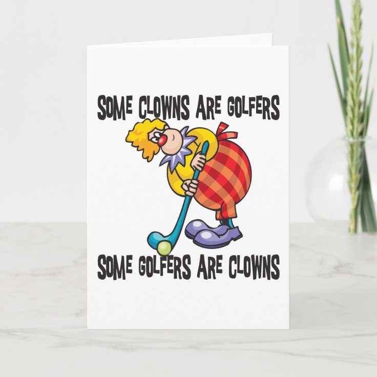 Funny Golf Clown Golfing Holiday Card | Zazzle