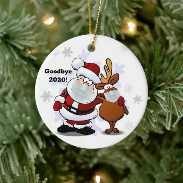 Funny Goodbye 2020 Santa Claus With Mask On Ceramic Ornament | Zazzle