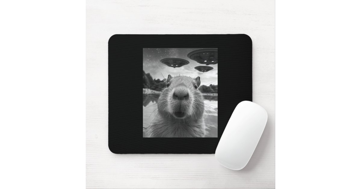 Funny Graphic Capybara Selfie with UFOs Weird Mouse Pad | Zazzle