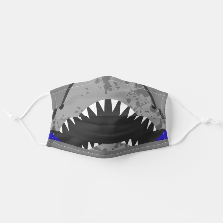 Funny gray shark teeth illustration mouth adult cloth face mask | Zazzle