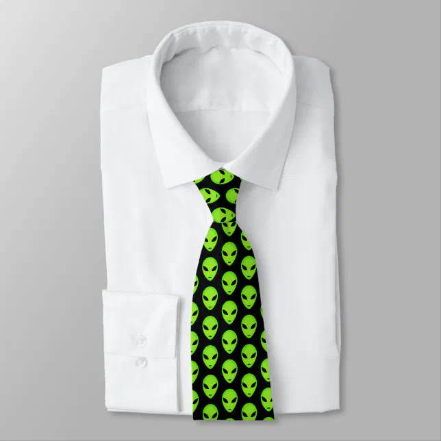 Funny green alien print neck tie gift for him | Zazzle