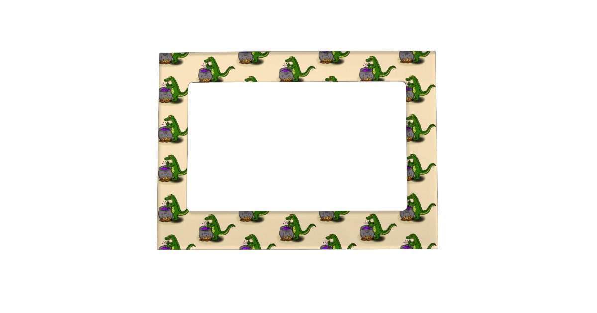 Funny green alligator cooking cartoon magnetic frame | Zazzle