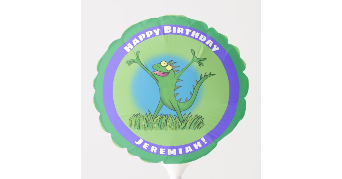 Funny green animated iguana lizard birthday balloon | Zazzle
