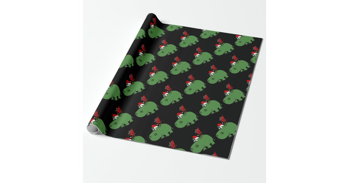 Funny Green Christmas Hippo Wrapping Paper | Zazzle