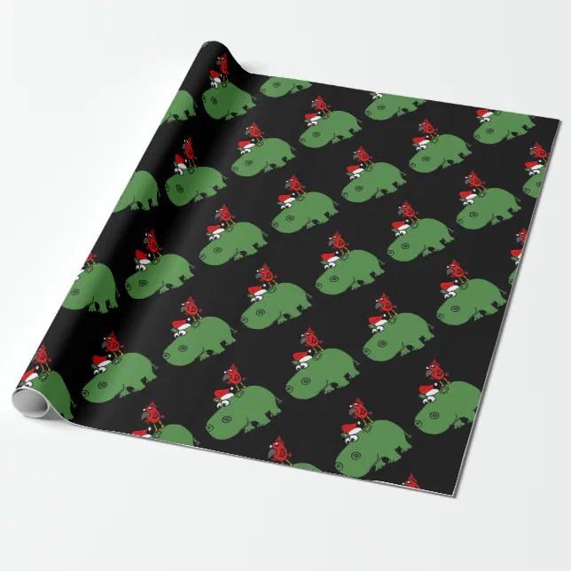 Funny Green Christmas Hippo Wrapping Paper | Zazzle