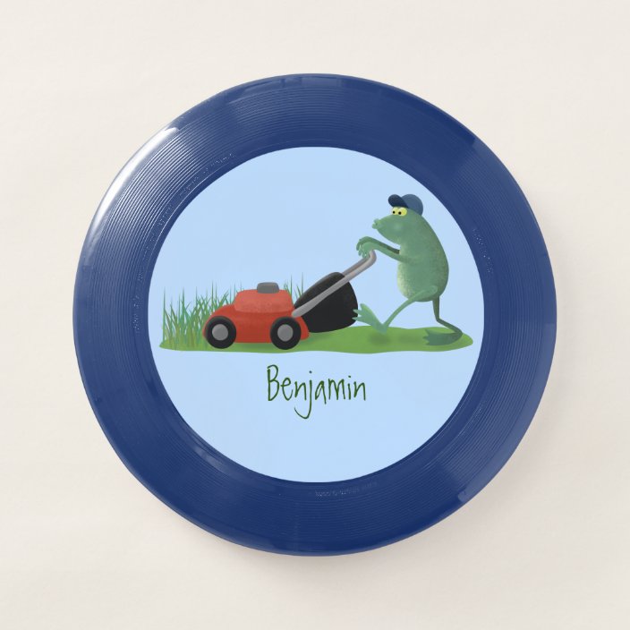 Funny green frog mowing lawn cartoon Wham-O frisbee | Zazzle.com