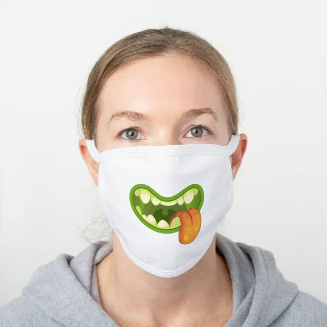 Funny Green Monster Mouth White Cotton Face Mask | Zazzle