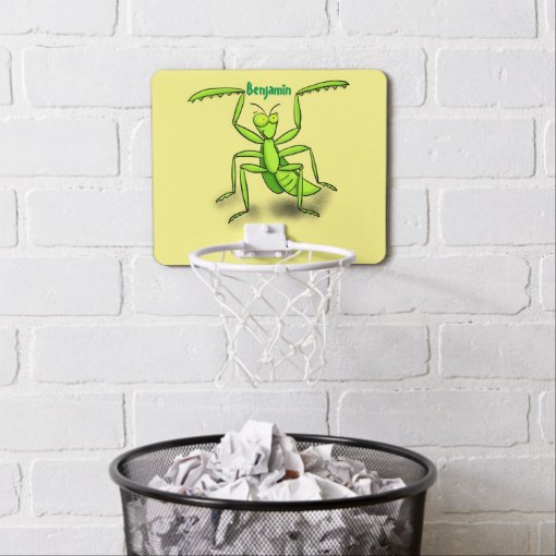 Funny green praying mantis cartoon illustration mini basketball hoop ...
