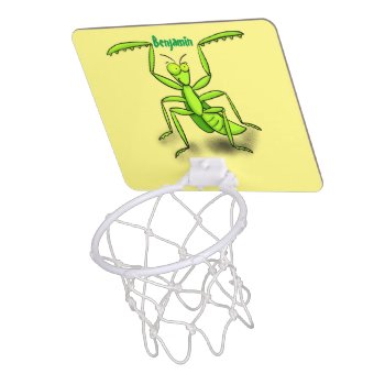 Funny green praying mantis cartoon illustration mini basketball hoop ...