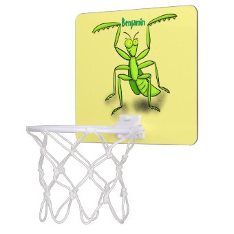 Funny green praying mantis cartoon illustration mini basketball hoop ...