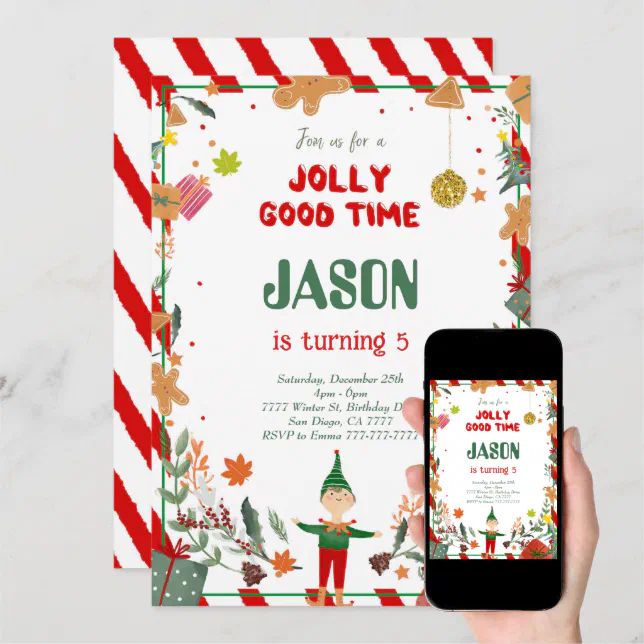 Funny Green & Red Elf Birthday Party Invitation | Zazzle