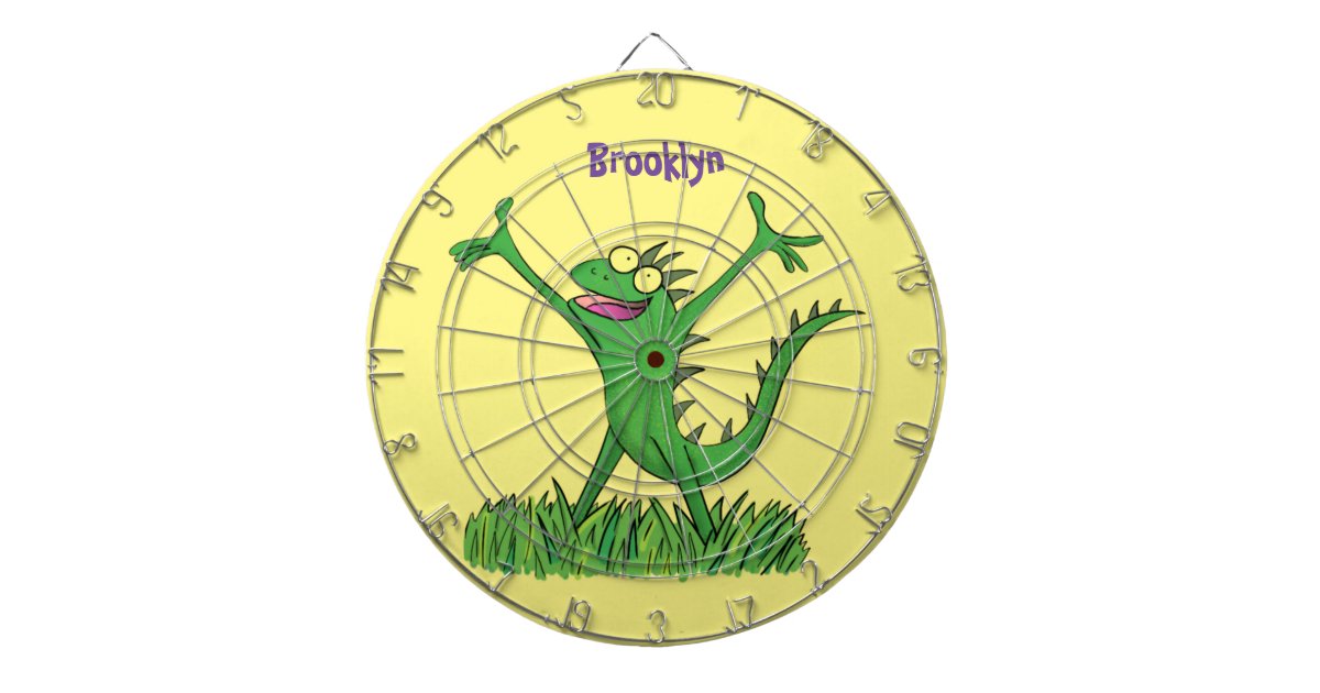 Funny green smiling animated iguana lizard dart board | Zazzle