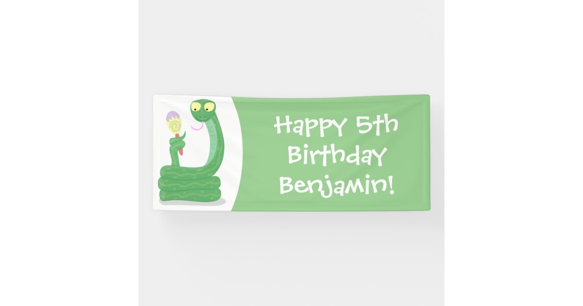 Funny green snake with maraca cartoon banner | Zazzle