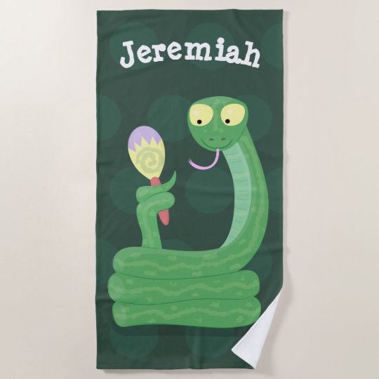 Funny green snake with maraca cartoon beach towel | Zazzle.com