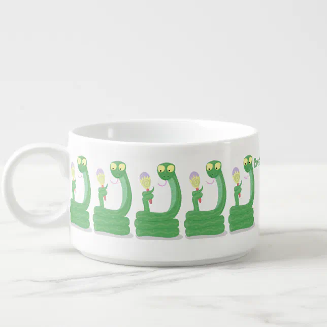 Funny green snake with maraca cartoon bowl | Zazzle