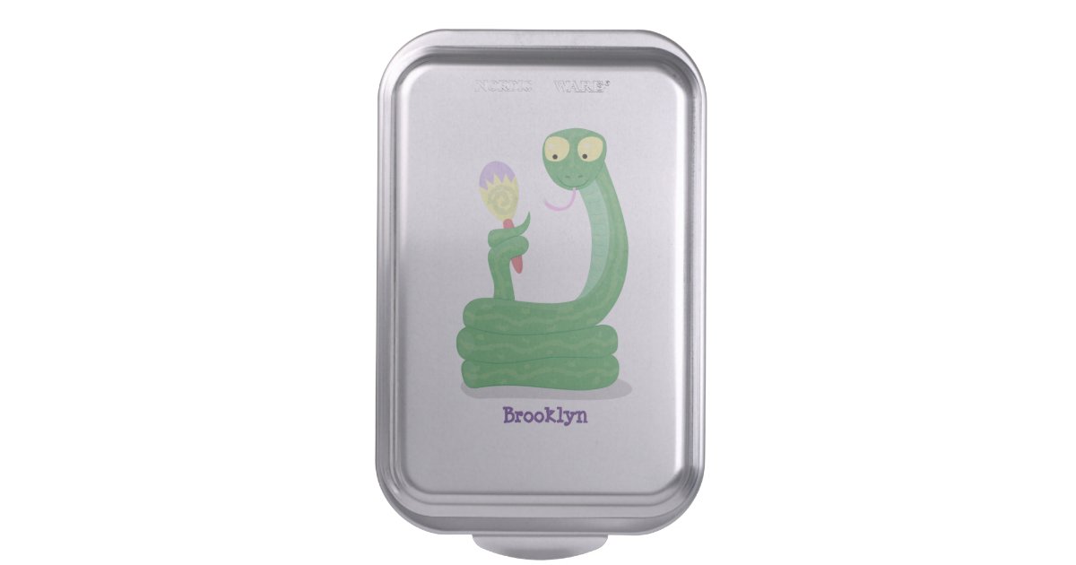 Funny green snake with maraca cartoon cake pan | Zazzle