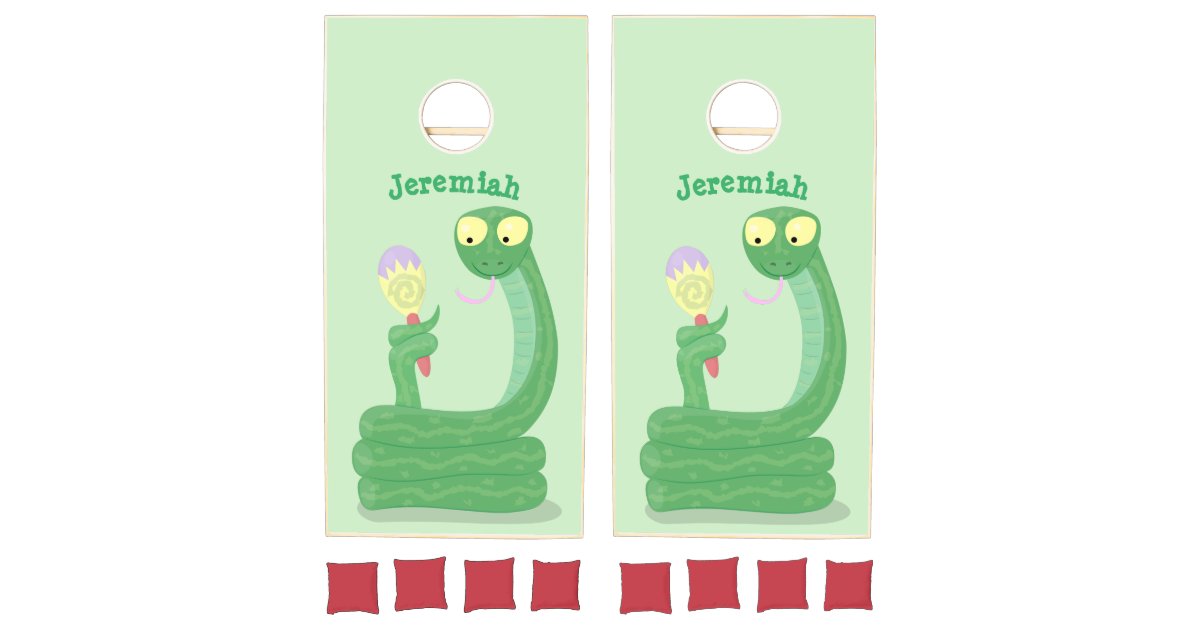 Funny green snake with maraca cartoon cornhole set | Zazzle