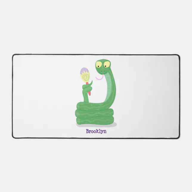 Funny green snake with maraca cartoon desk mat | Zazzle