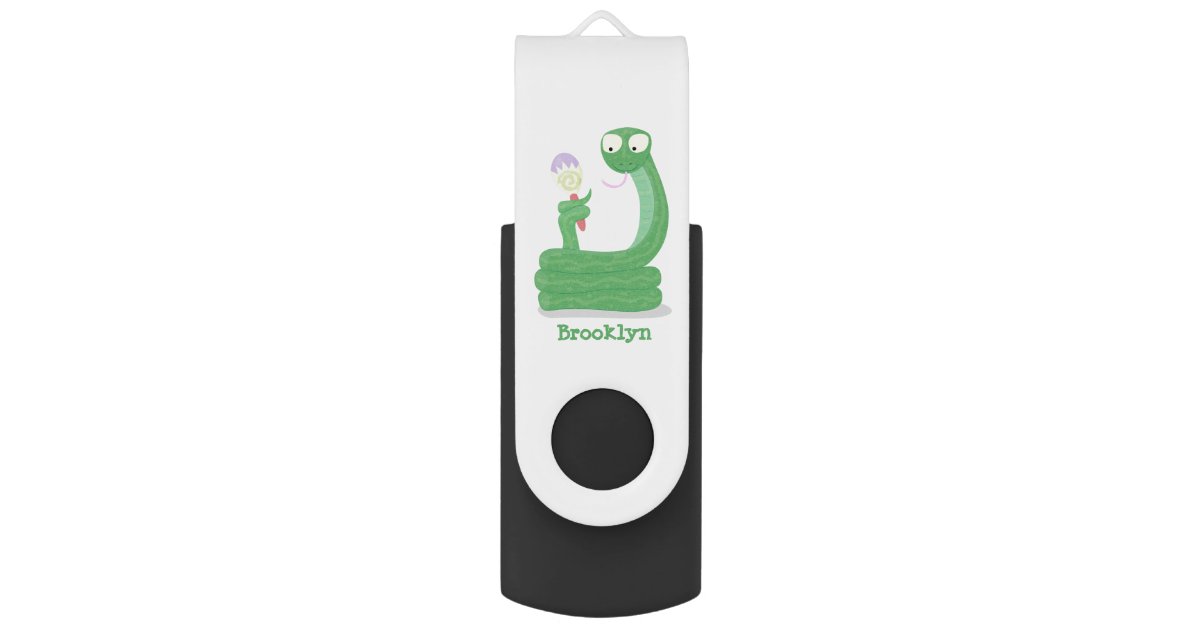 Funny green snake with maraca cartoon flash drive | Zazzle