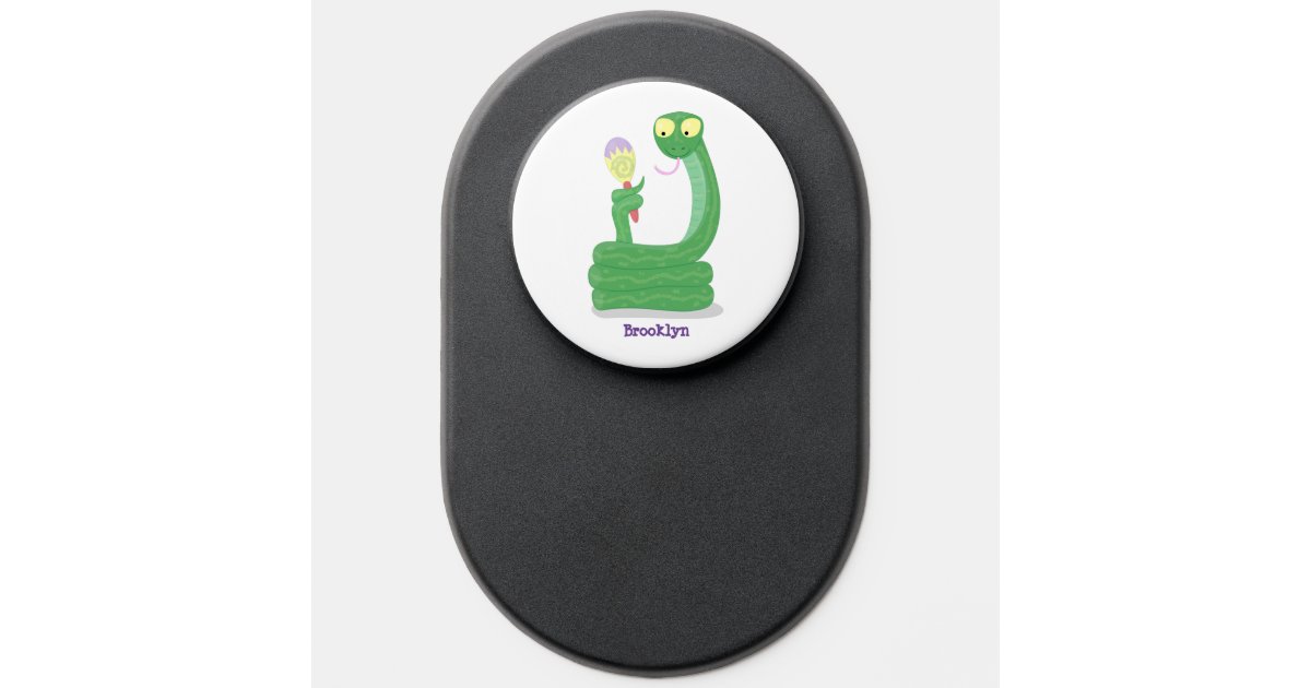 Funny green snake with maraca cartoon PopSocket | Zazzle
