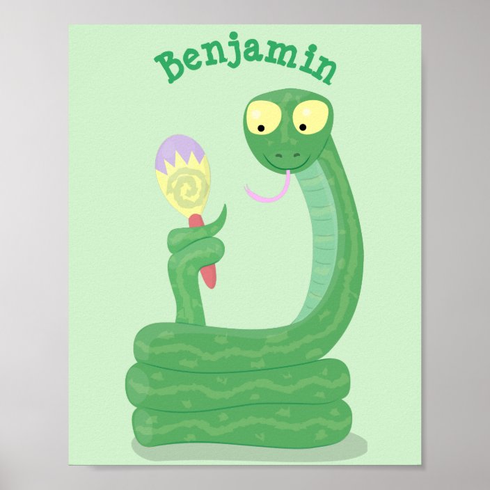 Funny green snake with maraca cartoon poster | Zazzle.com