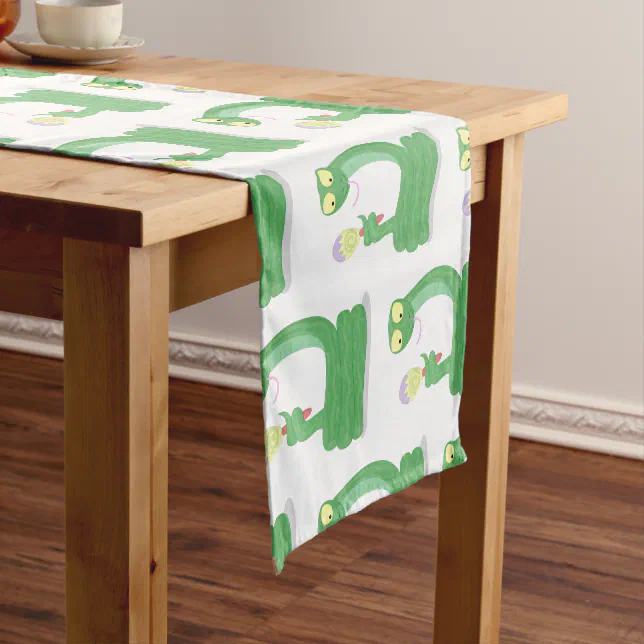 Funny green snake with maraca cartoon short table runner | Zazzle