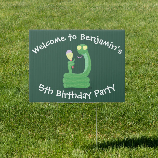 Funny green snake with maraca cartoon sign | Zazzle