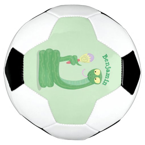 Funny green snake with maraca cartoon soccer ball | Zazzle