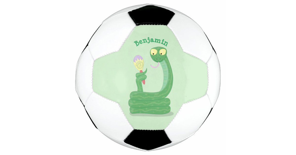 Funny green snake with maraca cartoon soccer ball | Zazzle